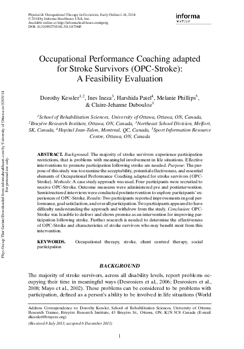 (PDF) Occupational performance coaching adapted for stroke survivors ...