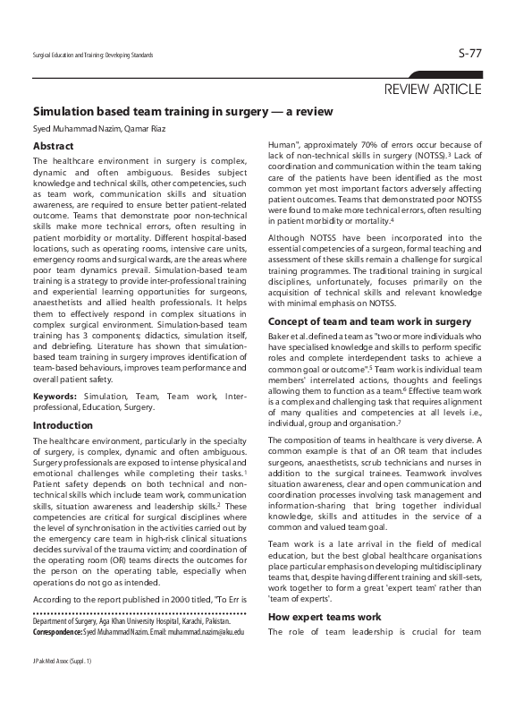 (PDF) Simulation based team training in surgery - a review