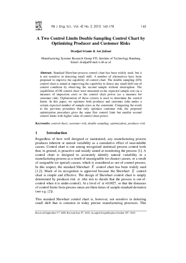 Pdf A Two Control Limits Double Sampling Control Chart By Optimizing