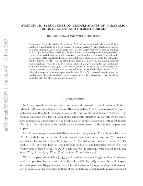 (PDF) Symplectic Structures on Moduli Spaces of Parabolic Higgs Bundles ...
