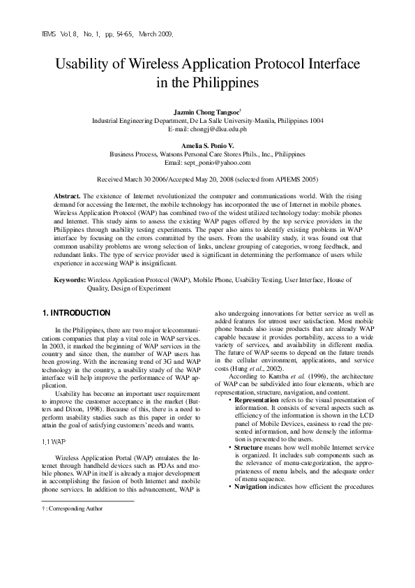 (PDF) Usability of Wireless Application Protocol Interface in the ...