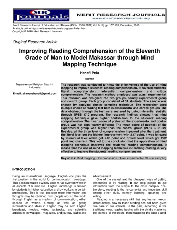 (PDF) Improving Reading Comprehension Grade of Man to Mapping Technique