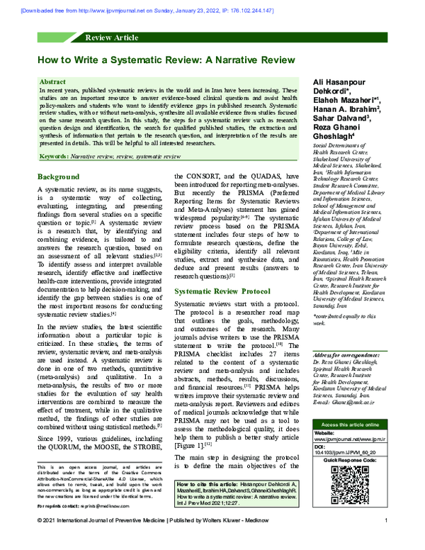 (PDF) How to Write a Systematic Review: A Narrative Review