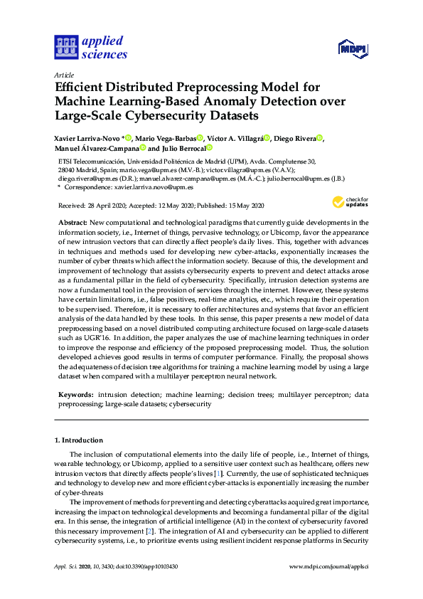Pdf Efficient Distributed Preprocessing Model For Machine Learning Based Anomaly Detection 