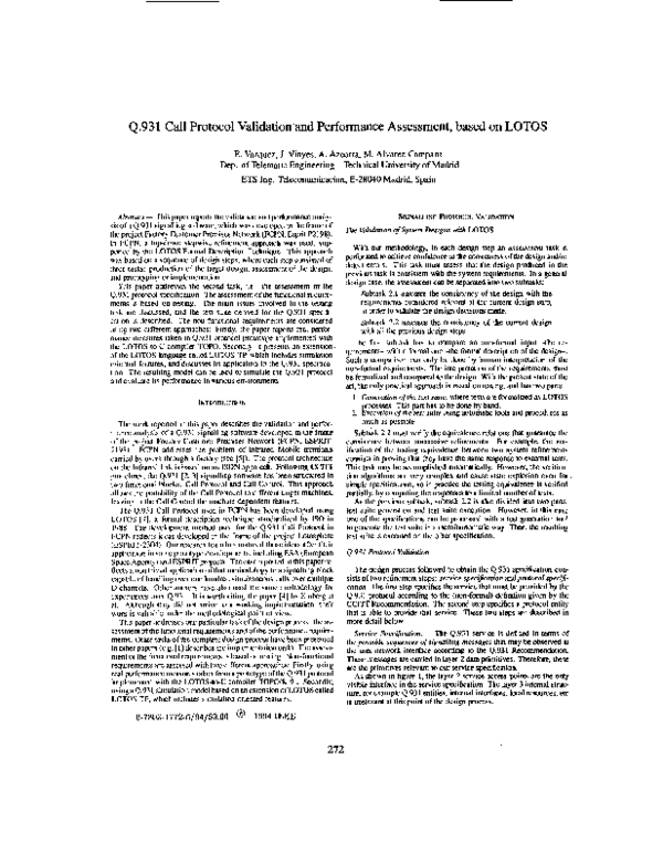 (PDF) Q. 931 call protocol validation and performance assessment, based on LOTOS