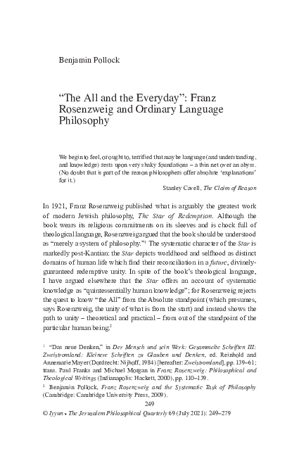 (PDF) "The All and the Everyday": Franz Rosenzweig and Ordinary ...