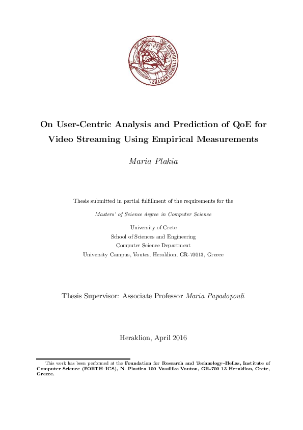 (PDF) On user-centric analysis and prediction of QoE for video streaming using empirical ...