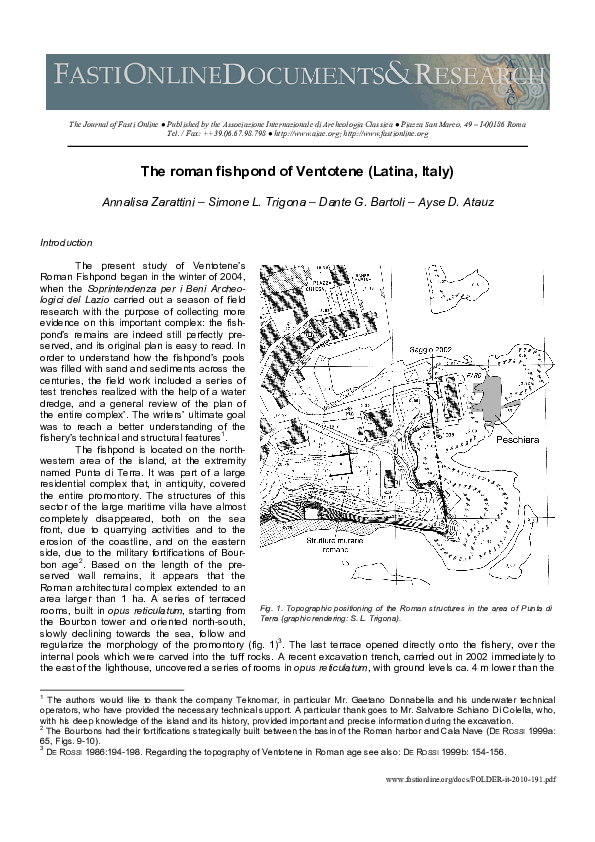 (PDF) The roman fishpond of Ventotene (Latina, Italy)