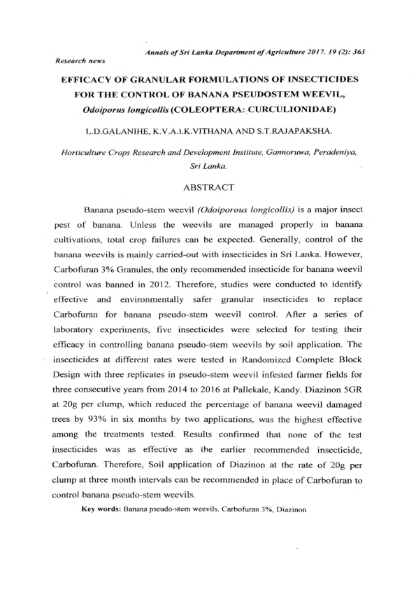 (PDF) Efficacy of granular formulations of insecticides for the control ...