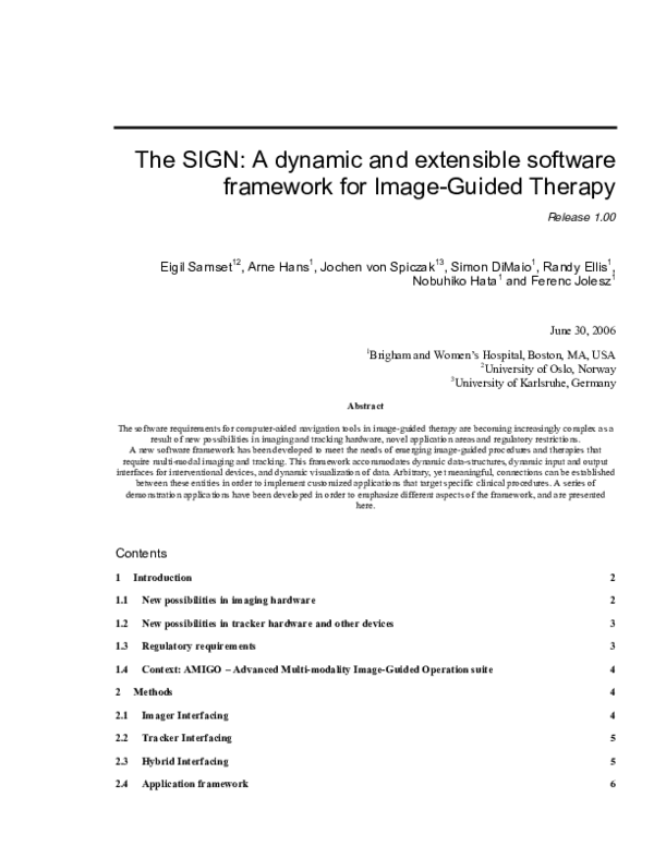 Pdf The Sign A Dynamic And Extensible Software Framework For Image Guided Therapy