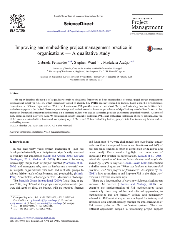 (PDF) Improving and embedding project management practice in organisations — A qualitative study