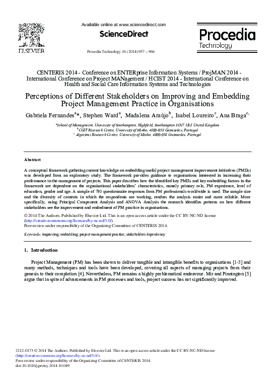 (PDF) Perceptions of Different Stakeholders on Improving and Embedding Project Management ...