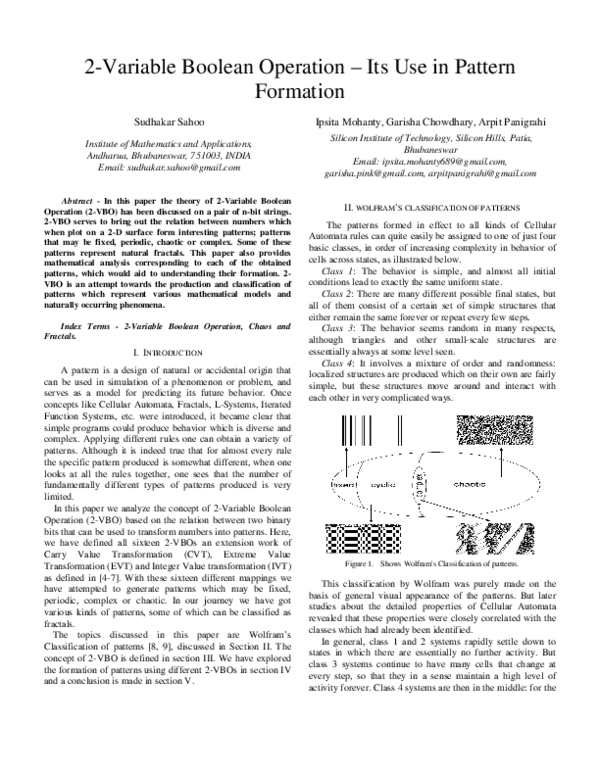 Pdf 2 Variable Boolean Operation Its Use In Pattern Formation