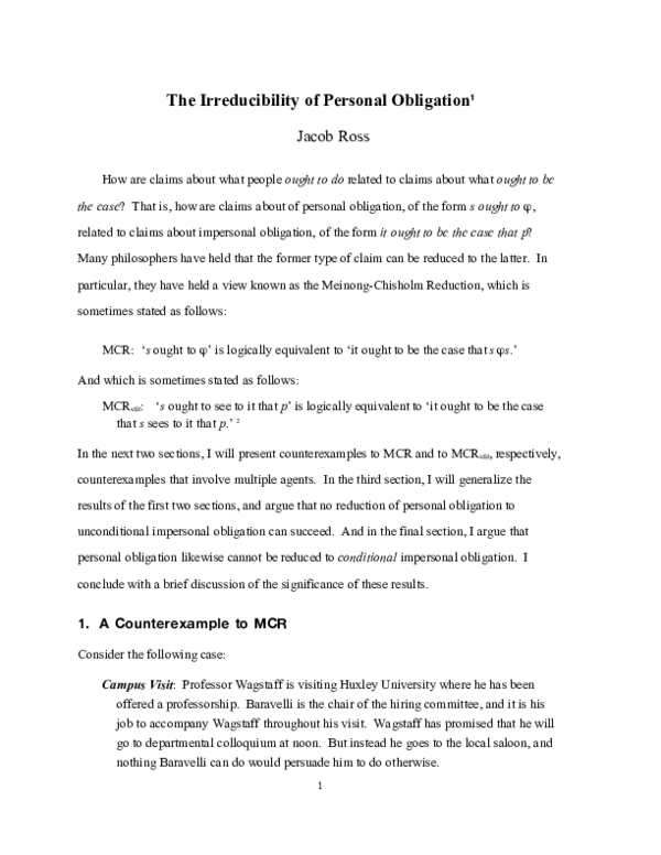 (PDF) The Irreducibility of Personal Obligation
