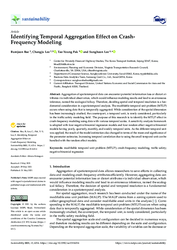 Pdf Identifying Temporal Aggregation Effect On Crash Frequency Modeling