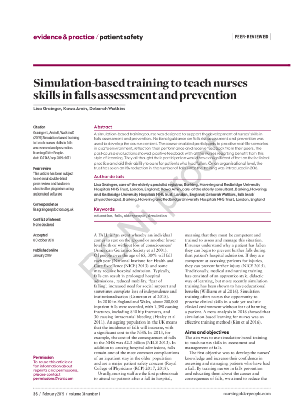 (PDF) Simulation-based training to teach nurses skills in falls ...