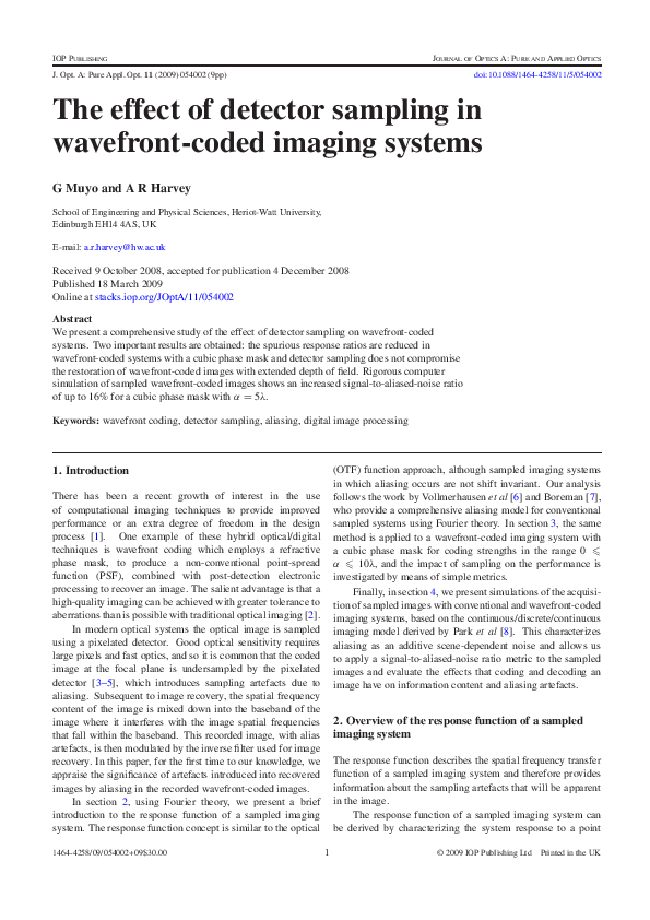 Pdf The Effect Of Detector Sampling In Wavefront Coded Imaging Systems