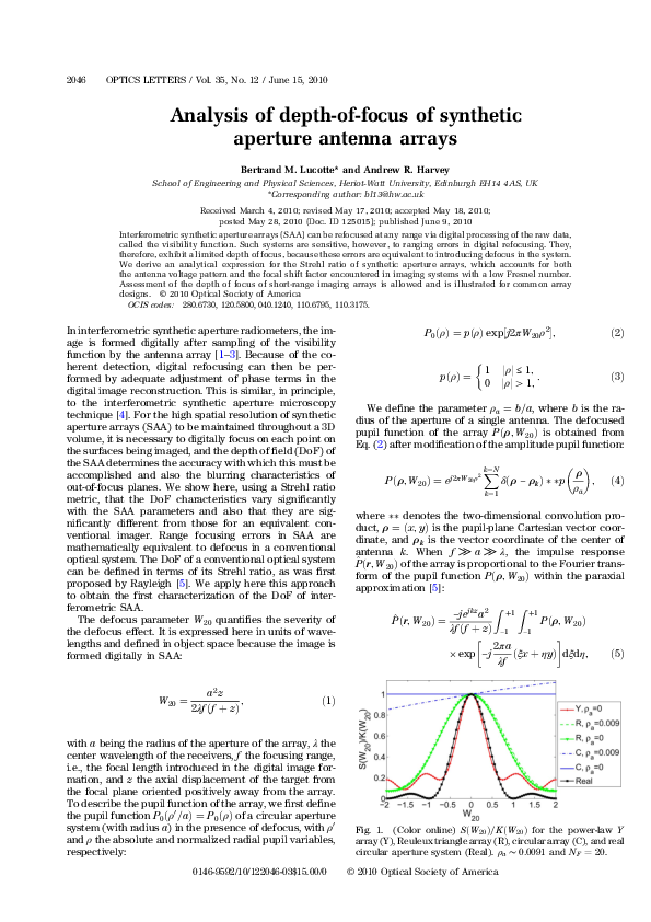 (PDF) Analysis of depth-of-focus of synthetic aperture antenna arrays