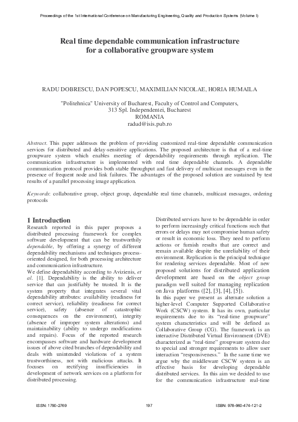 (PDF) Real time dependable communication infrastructure for a collaborative groupware system