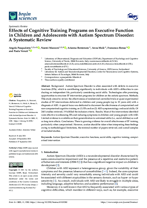 (PDF) Effects of Cognitive Training Programs on Executive Function in Children and Adolescents ...
