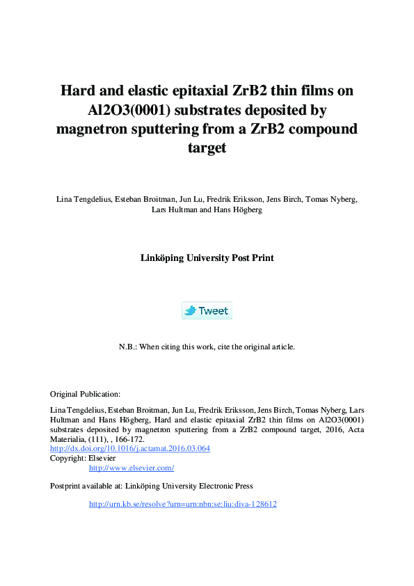 (PDF) Hard and elastic epitaxial ZrB2 thin films on Al2O3(0001 ...