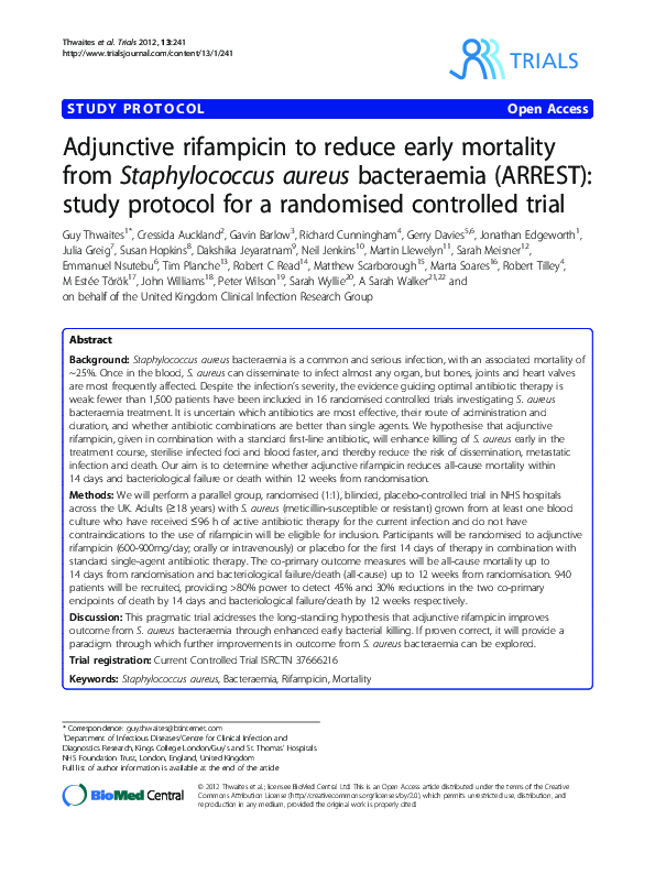 (PDF) Rifampicin in Staphylococcus aureus Bacteraemia