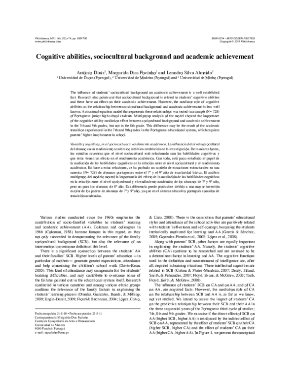 (PDF) Cognitive abilities, sociocultural background and academic ...