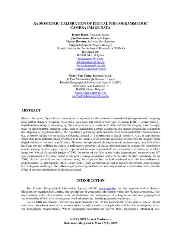 (PDF) Radiometric Calibration of Digital Photogrammetric Camera Image Data