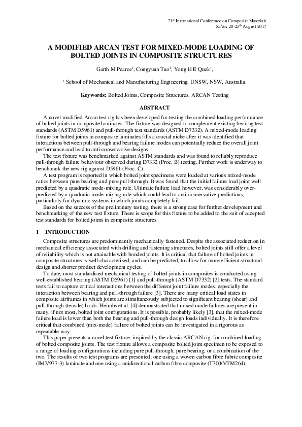 (PDF) A modified Arcan test for mixed-mode loading of bolted joints in ...