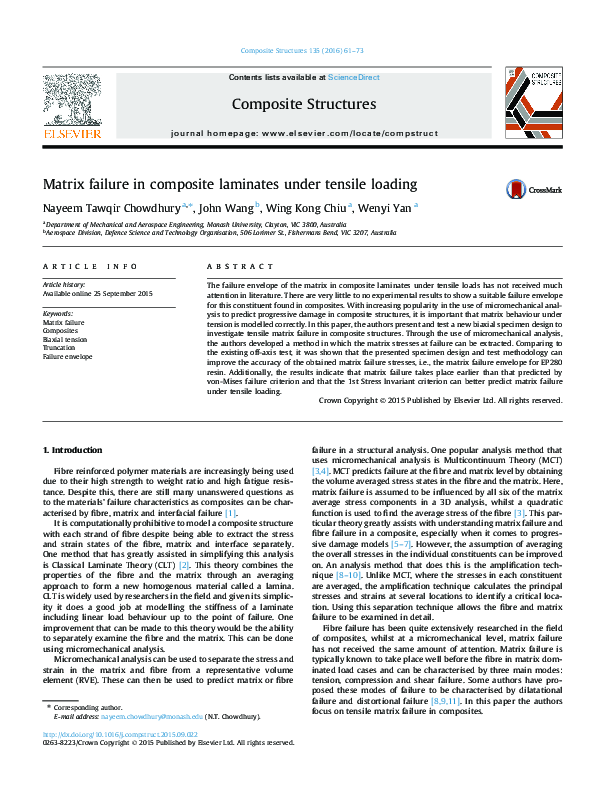 (PDF) Matrix failure in composite laminates under tensile loading