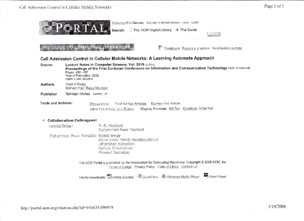 Pdf Call Admission Control In Cellular Mobile Networks A Learning Automata Approach