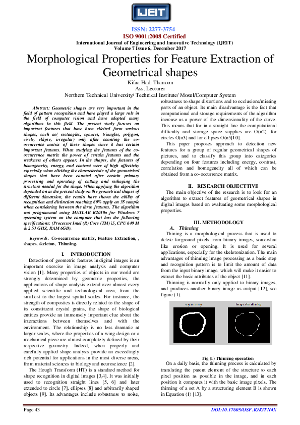 (PDF) Morphological Properties for Feature Extraction of Geometrical shapes