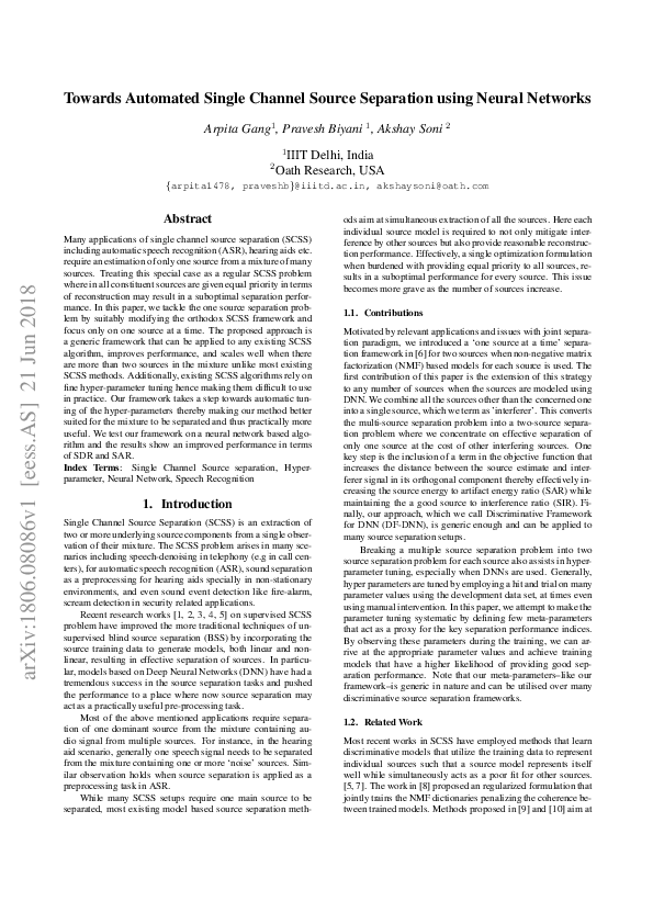 (PDF) Automated Single Channel Source Separation with Neural Networks