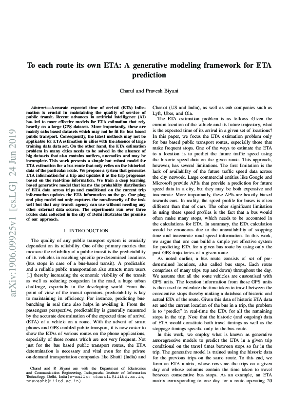 (PDF) To each route its own ETA: A generative modeling framework for ...
