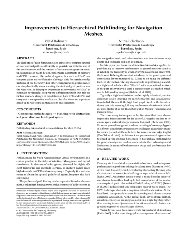 Pdf Improvements To Hierarchical Pathfinding For Navigation Meshes