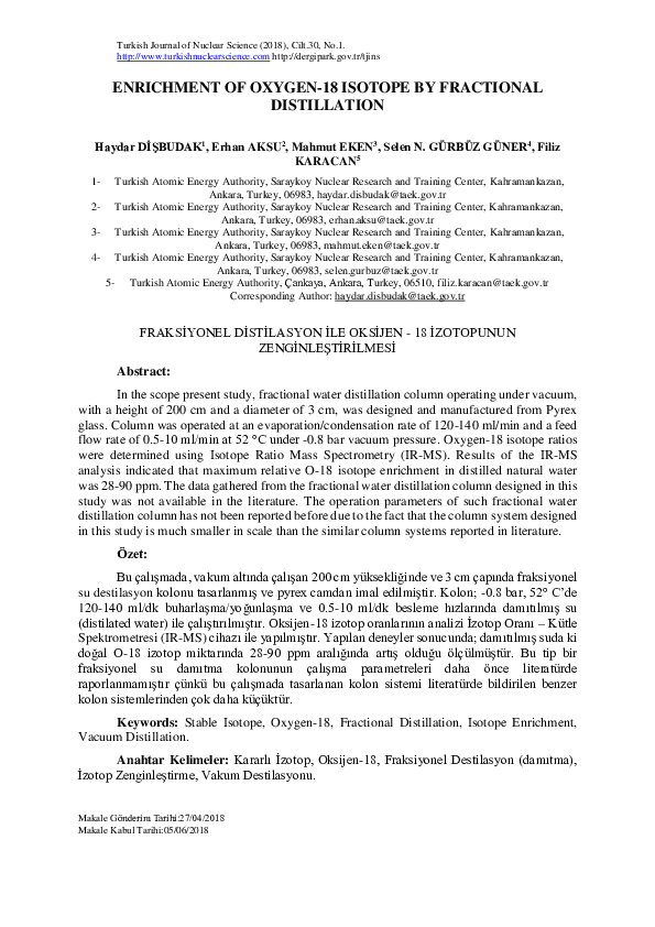 (PDF) Enrichment of OXYGEN-18 Isotope by Fractional Distillation