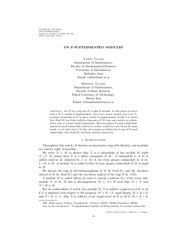 (PDF) On F-Supplemented Modules