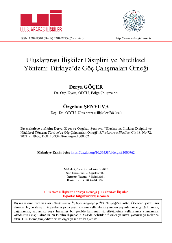 (PDF) Uluslararası İlişkiler Disiplini ve Niteliksel Yöntem: Türkiye'de ...