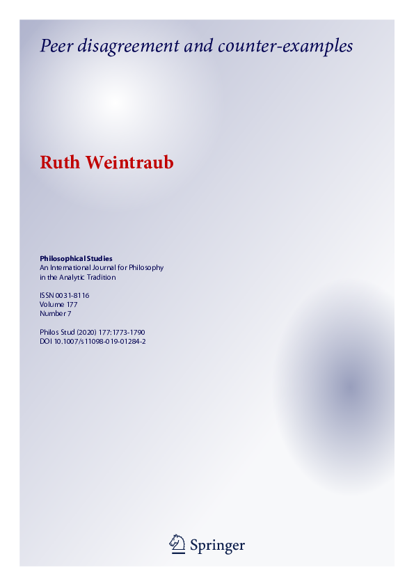 (PDF) Peer disagreement and counter-examples | Ruth Weintraub ...