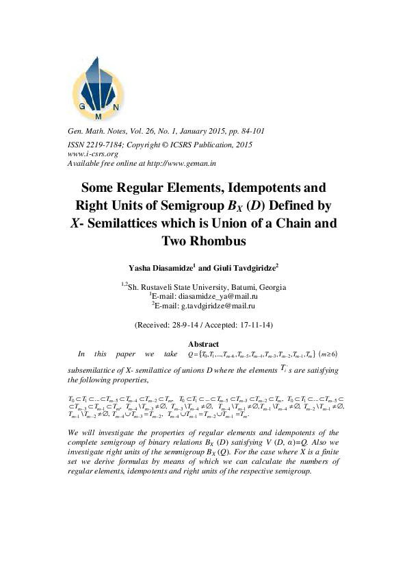 (PDF) Some Regular Elements , Idempotents and Right Units of Semigroup B X ( D ) Defined by X ...
