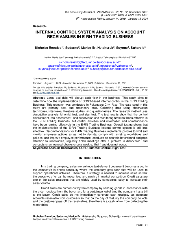(PDF) INTERNAL CONTROL SYSTEM ANALYSIS ON ACCOUNT RECEIVABLES IN E-RN ...