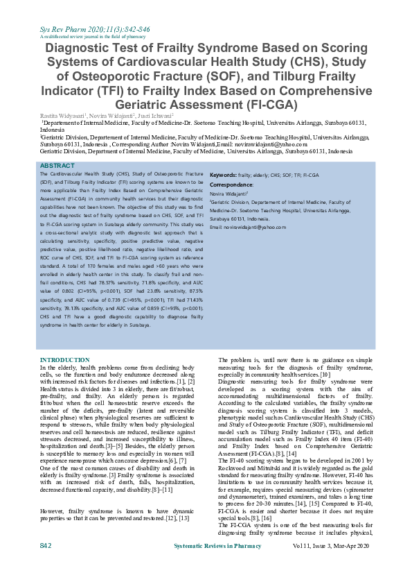 (PDF) Diagnostic Test of Frailty Syndrome Based on Scoring Systems of ...