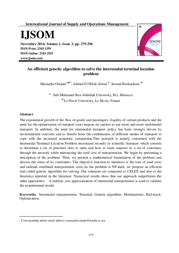 (PDF) An efficient genetic algorithm to solve the intermodal terminal location problem