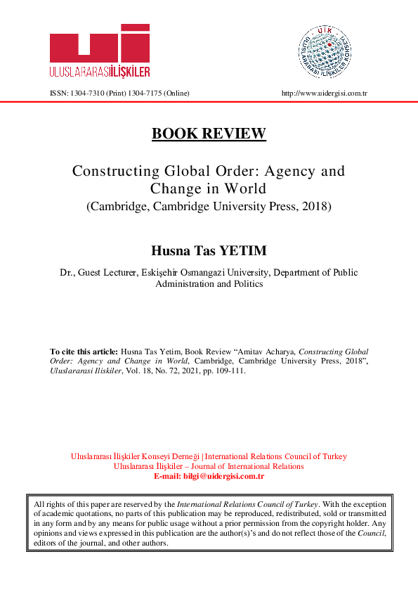 (PDF) Constructing Global Order: Agency and Change in World