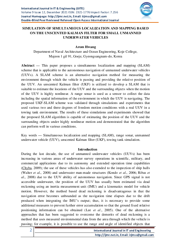 Pdf Simulation Of Simultaneous Localization And Mapping Based On The 6705