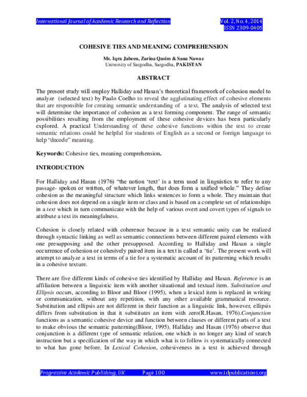 (PDF) Cohesive Ties and Meaning Comprehension