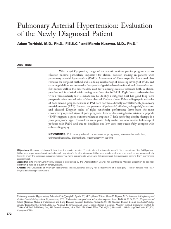 (PDF) Pulmonary Arterial Hypertension: Evaluation of the Newly ...