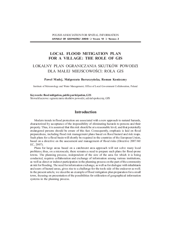 (PDF) Local flood mitigation plan for a village: the role of GIS