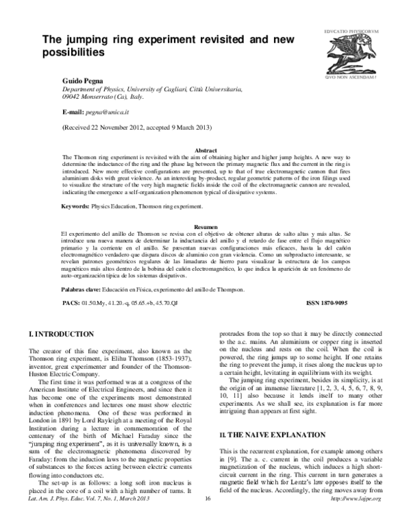 (PDF) The jumping ring experiment revisited and new possibilities