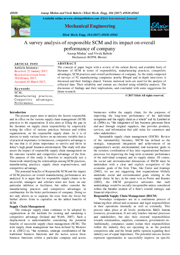 (PDF) A survey analysis of responsible SCM and its impact on overall ...
